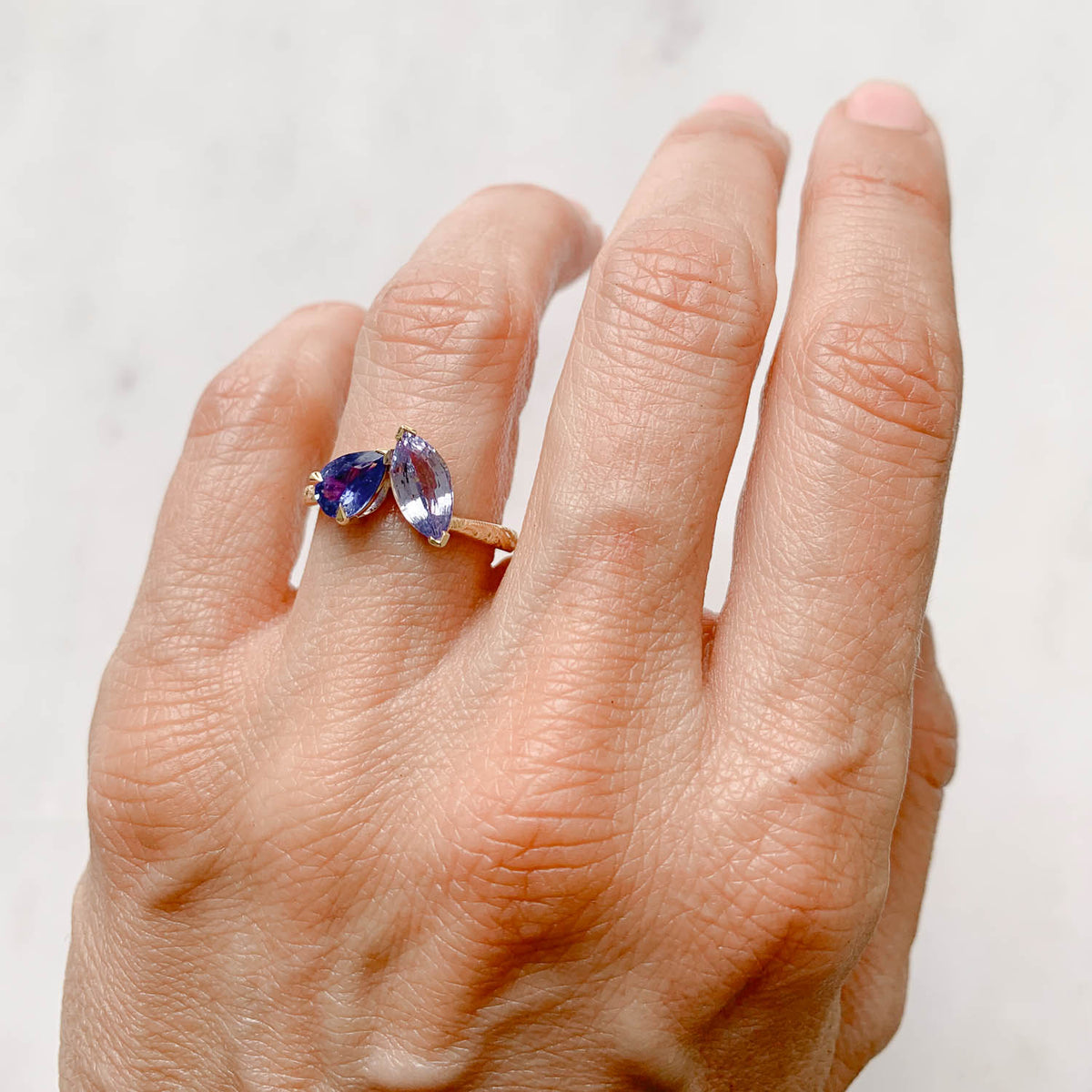 Fancy Blue Sapphire Toi et Moi Engagement Ring - Lebrusan Studio