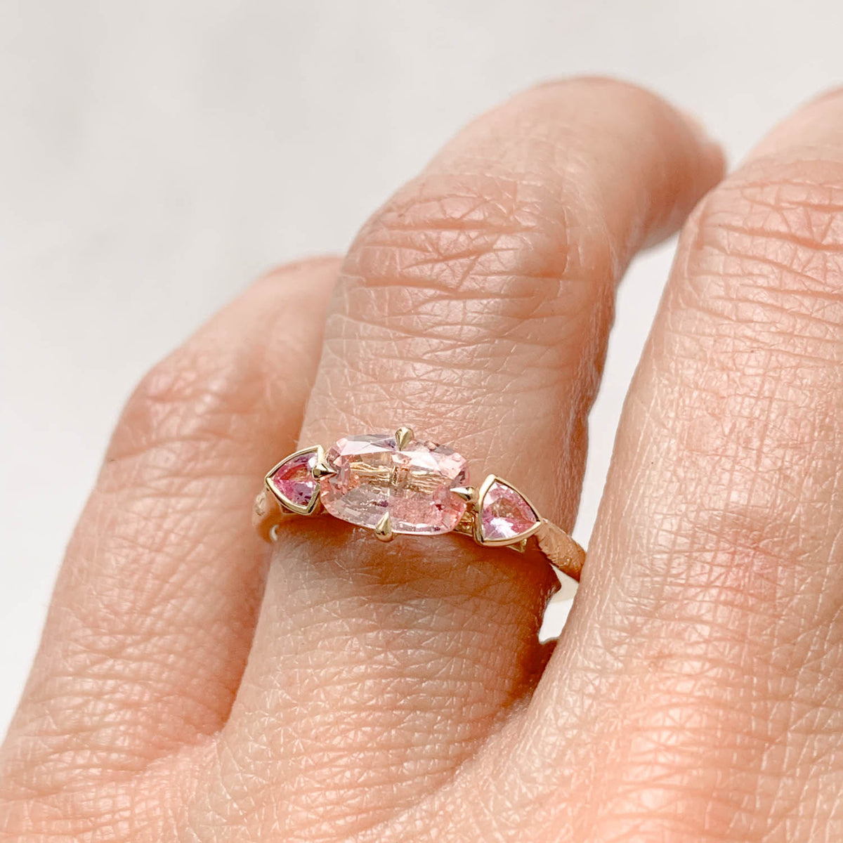 Fancy Pink Sapphire Trilogy Engagement Ring - Lebrusan Studio