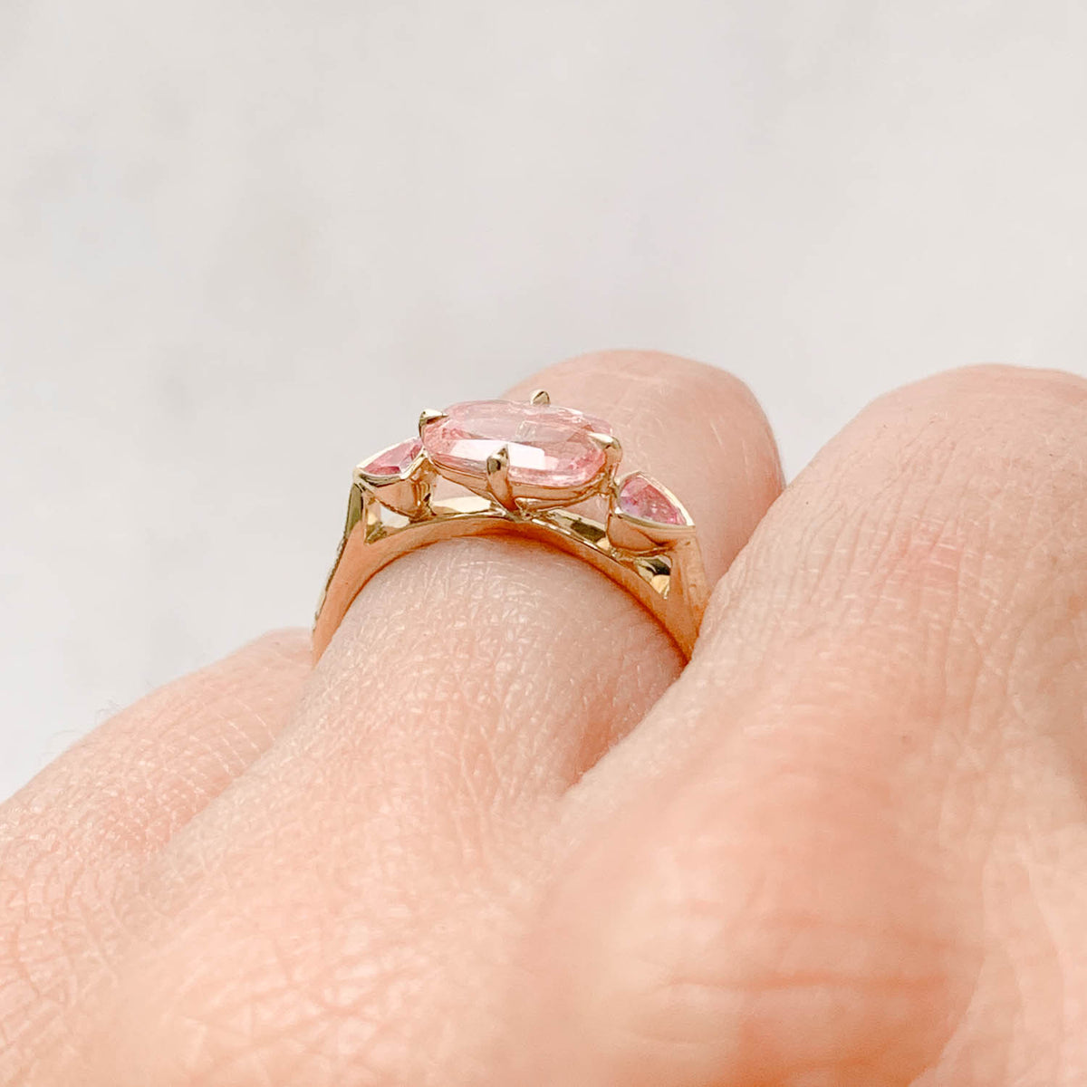Fancy Pink Sapphire Trilogy Engagement Ring - Lebrusan Studio