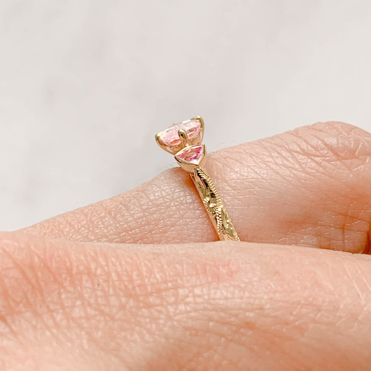 Fancy Pink Sapphire Trilogy Engagement Ring - Lebrusan Studio