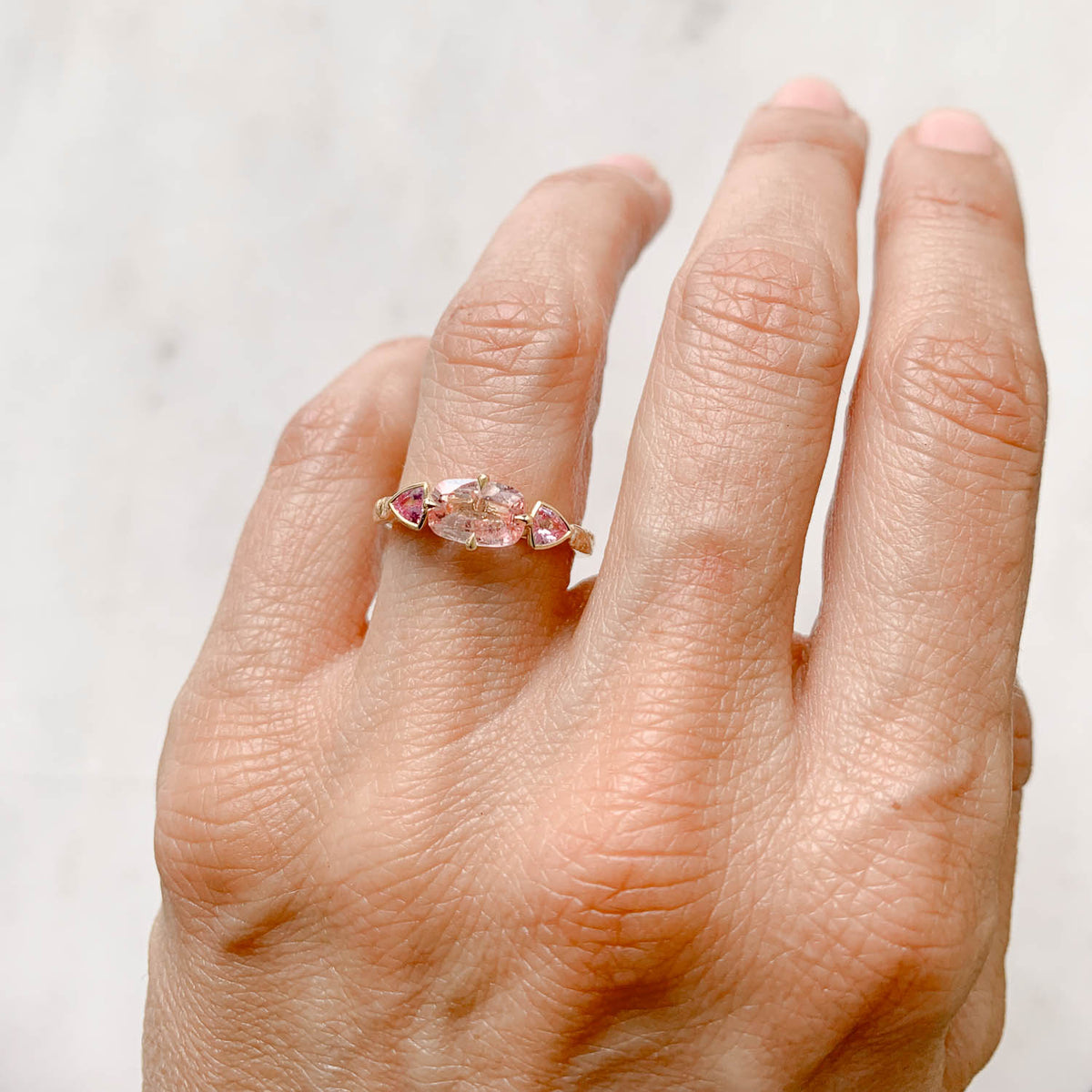 Fancy Pink Sapphire Trilogy Engagement Ring - Lebrusan Studio
